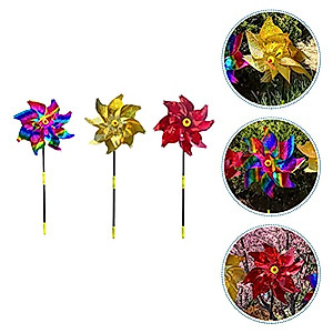 Cabilock 3pcs Outdoor Bird Repellent Pinwheel Tool Rainbow Pinwheels Wind Spinners Kids Windmill Children Toy Garden Windmills Whirl Pinwheels for Party Favors Outdoor Lawn Decorations