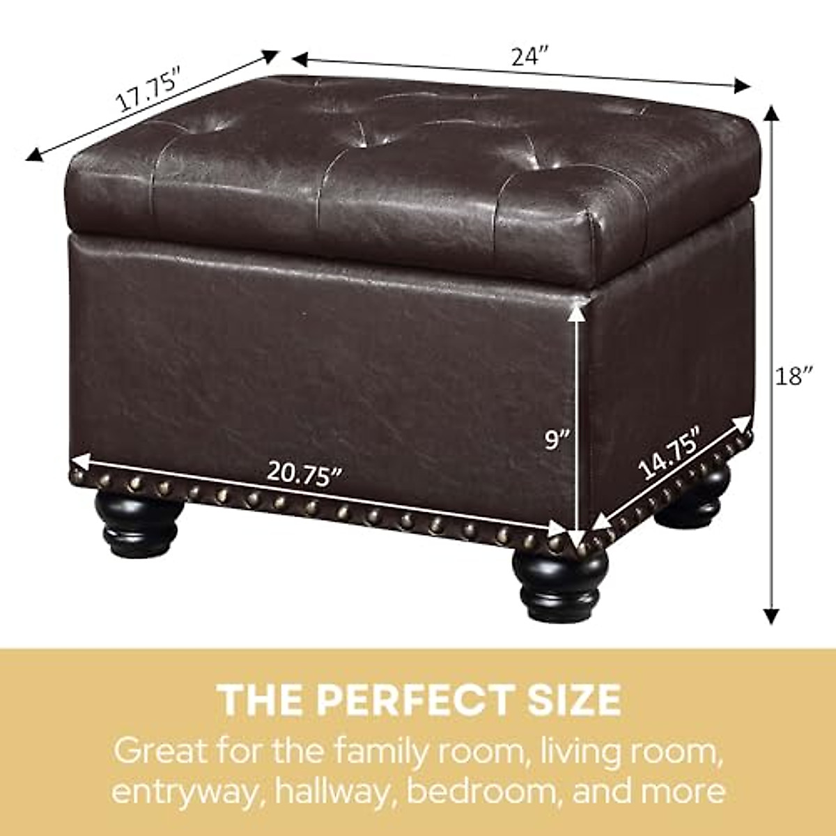 Convenience Concepts 163010E Ottoman, 24"L x 18"W x 18"H, Dark Espresso