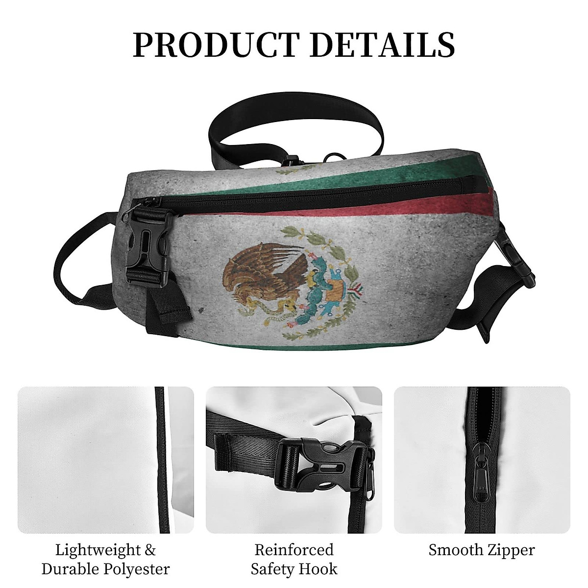 Ykklima Mexico Flag Pattern Sling Backpack Rope Crossbody Shoulder Bag for Men Women Travel Hiking Outdoor Daypack