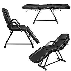 OmySalon Massage Salon Tattoo Chair Esthetician Bed with Hydraulic Stool,Multi-Purpose 3-Section Facial Bed Table, Adjustable Beauty Barber Spa Beauty Equipment, Black