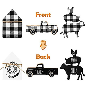 R HORSE 3Pcs Wooden Farmhouse Buffalo Plaid Tiered Tray Decoration Black& White Plaid Rustic Farmhouse Tray Sign Double Printed Farmhouse Shelf Buffalo Plaid Decor for Christmas New Year Photo Prop