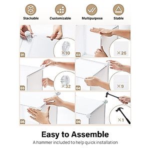 Kootek Cube Storage Organizer 9-Cube Modular Bookshelf DIY Plastic Clothes Shelves Closet Organizer Bins Square Storage Box with Hammer for Living Room Bedroom Office, White