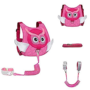Toddler Kids Leash Owl Harness Wrist Toddlers Child Safety Walking Wrist Leashes for Kid Girls Boys (Owl, Rose)