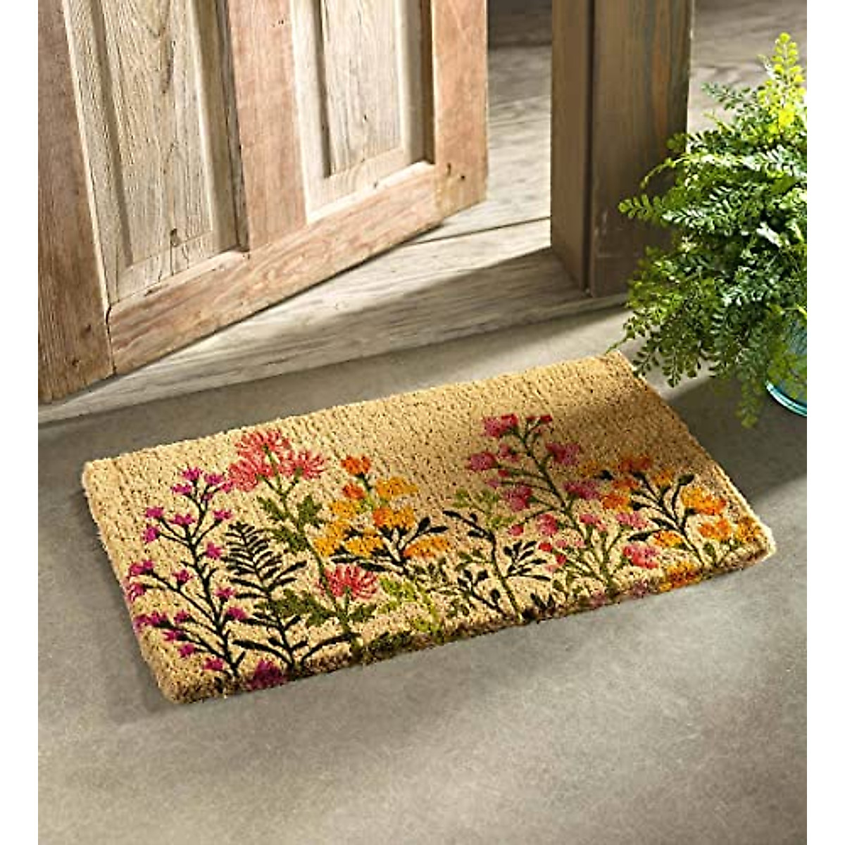 Vivaterra Spring Garden Coir Door Mat, 30" W x 18" D x 1" H, Natural Coir Entrance Doormat, Thick for Outdoor, Entry, Patio, Front Door Mat, Cheery Eco-Friendly Welcome Mat