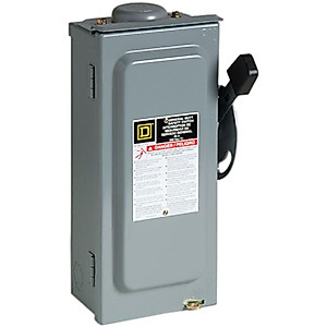 Square D - D322NRB General Duty Safety Switch, Gray, Small, Fusible, 60-Amp, 240V, 3-Pole, 15 HP, Outdoor, W/Neutral