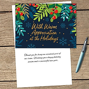 25 Employee Holiday Cards - Garland Appreciation Design with Gold Foil Embossing - 26 White Envelopes - FSC Mix