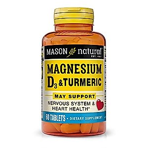MASON NATURAL Magnesium & Vitamin D3 with Turmeric - Healthy Heart and Nervous System, Strengthens Bones and Muscles, Improved Joint Health, 60 Tablets