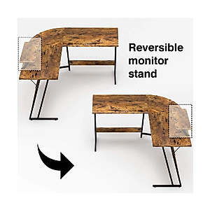 Escritorio en Forma de L, escritorio de esquina de oficina en casa, escritorio Grande para computadora de estudio con soporte de Monitor extraíble, Marrón
