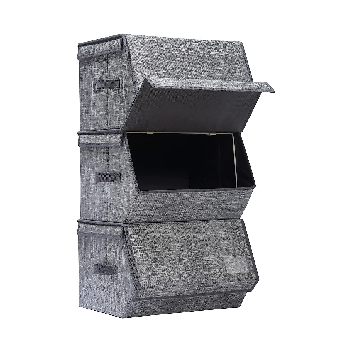 DOVAMY Stackable Storage Bins, Storage Drawers, 3 Drawer Storage Organizer, Storage Bin with Lid, Toy Box, Sock Storage, Fabric Shoes Storage Box, 15”L x 13.8”W x 9.8”H, Light Gray BTM0302