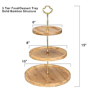 Renawe 3 Tier Bamboo Wooden Cupcake Stand Three Tiered Dessert Stand Wooden Tiered Tray Serving Platter for Wedding Cupcake Display Stand Tier Cake Holder Stand