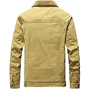Vcansion Men's Classic Sherpa Trucker Jacket Windbreaker Stand Collar Fleece Coat Outerwear Warm Parka Army Green US L