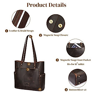 S-ZONE Genuine Leather Tote Bag Large Shoulder Purse Work Vintage Handbag for Women