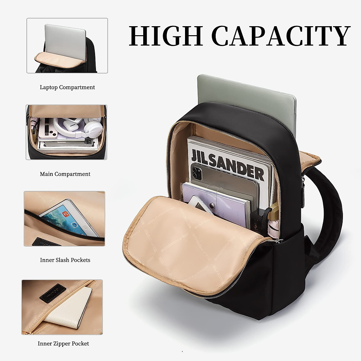 GOLF SUPAGS Laptop Backpack with Separate Laptop Compartment Water Resistant Computer Backpacks Fits 15 Inch Notebook Travel Work College Bags for Women Girls (Black)