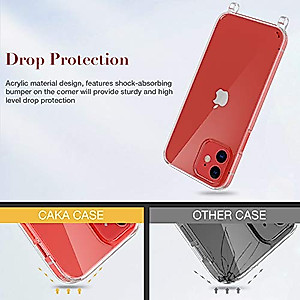 Caka Clear Case for iPhone 12/12 Pro, iPhone 12 12 Pro Case with Crossbody Strap Adjustable Neck Lanyard Shockproof Protective Case for iPhone 12/12 Pro 6.1 inches -Clear