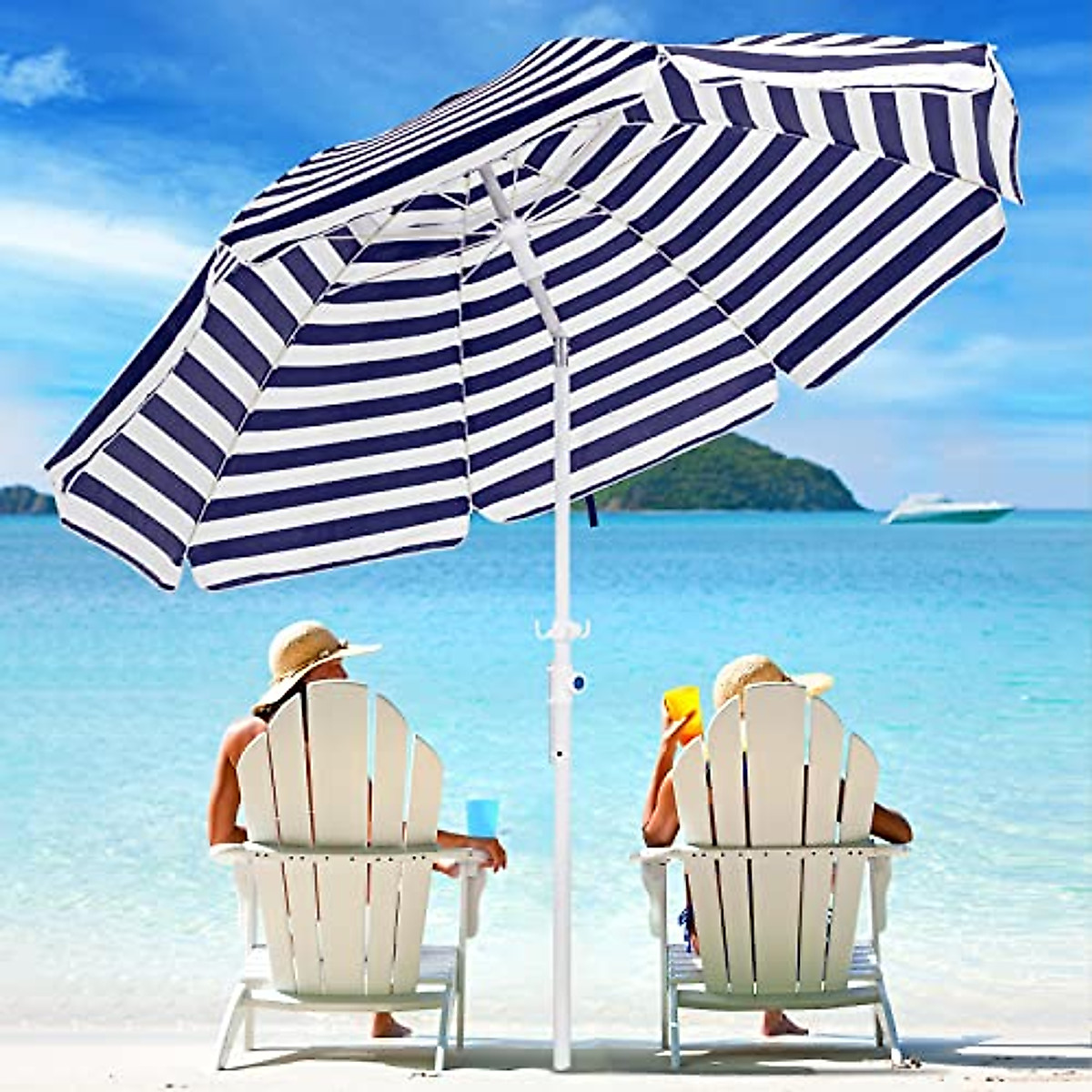 MEWAY 6.5ft Beach Umbrella with Sand Anchor & Tilt Mechanism, Portable UV 50+ Protection, Outdoor Sunshade Umbrella with Carry Bag, for Garden Beach Outdoor