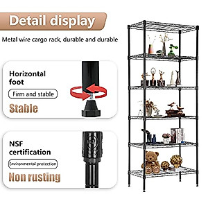 FDW 6 Tier Wire Shelving Units Adjustable Metal Storage Rack 23L x 13W x 59H NSF Pantry Shelves Kitchen Organization Shelf for Kitchen Garage Small Places Commercial,Black