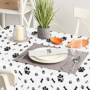 QEYMN Puppy Paw Print Plastic Tablecloth Table Cover, 2 Pack Pupply Paw Print Disposable Rectangle Table Cover for Kids Birthday Party, Puppy Themed Birthday Party Decorations, 54x108 inch