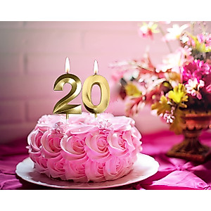 Gold 20th Birthday Candles,Gold Number 20 Cake Topper for Birthday Decorations Party Decoration