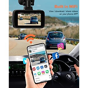YEECORE D11 Dash Cam Built-in WiFi GPS,4K Touch Screen Camera Recorder with Night Vision, Parking Monitor,G-Sensor，Night Vision Car Camera