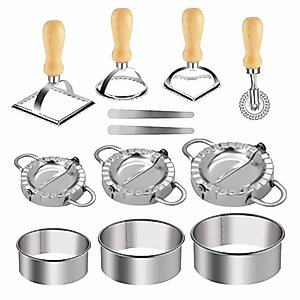 Dumplings Maker Set Ravioli Stamp Maker Cutter Set, Ravioli Maker Cutter Stamp Set with Wooden Dumpling Cutter Tools Stuffing Spoon Dumpling Mold Set For Pasta, Lasagna, Pierogi (12PCS Regular)