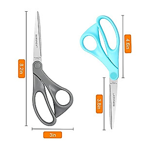 Scissors Set of 12-Pack, BURVAGY 8" Scissors All Purpose Comfort-Grip Handles Sharp Scissors for Office Home School Craft Sewing Fabric Supplies, Right/Left Handed