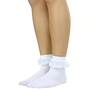 ToBeInStyle Women's Lace Ruffle Anklet Socks - White - One Size