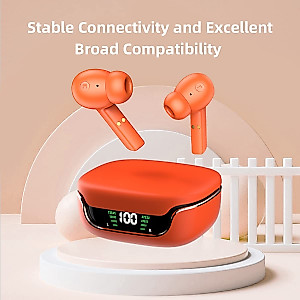 IDOERLEETEK Bluetooth Headphones Bluetooth Earbuds V5.3 Ture Wireless Earbuds, IPX7 Waterproof, 35 Hours Long Playtime Compatible with iPhone and Android (Orange)