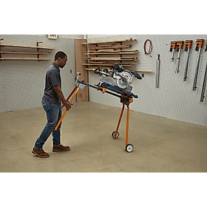 BORA Portamate Heavy Duty Folding Miter Saw Stand with Wheel Kit and Adjustable Pedestal Roller, Heavy Duty Pro Workstand with Additional Outfeed Support for Carpenters, Contractors and DIY, PM-4000B