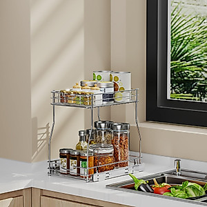 Under Sink Organizers and Storage for Bathroom Kitchen, Pull Out Cabinet Organizer, Slide Out Spice Rack Organizer for Cabinet
