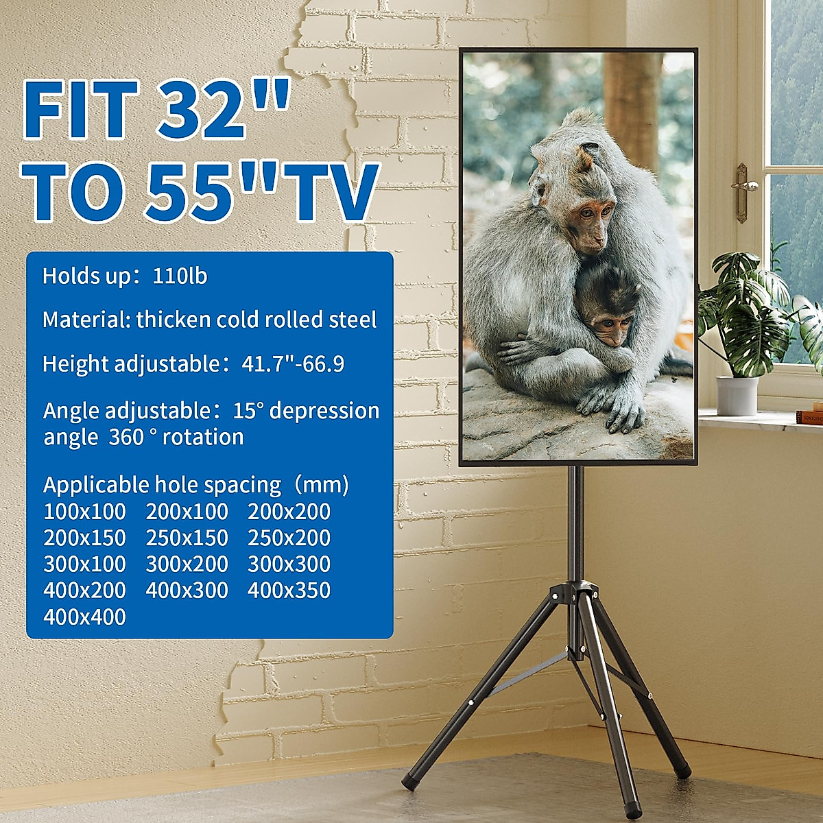 Portable TV Tripod Stand Tilt Mount for 32 to 55 inch LCD LED Flat Screen TV Display Floor Stand