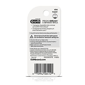 GUM Proxabrush Go-Betweens Refills - Tight - Compatible with GUM Permanent Handle -Reusable Interdental Brushes for Tight Teeth - Soft Bristled Dental Picks, 8ct
