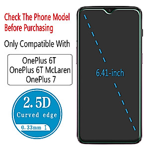 HPTech [2-Pack] Tempered Glass for OnePlus 6T, OnePlus 6T McLaren, OnePlus 7 Screen Protector, Easy to Install, Bubble Free, 9H Hardness, Case Friendly