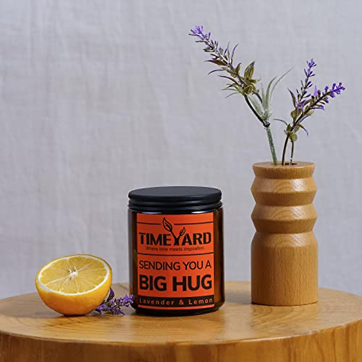 TIMEYARD Lavender Lemon Scented Candle, Bathroom Lavender Aromatherapy Candles Gift for Women, Hug in Modern Jar Candle, Calm and Relax Lemon Scented Soy Candles with 1 Cotton Wick, 45H Burn Time, 7oz