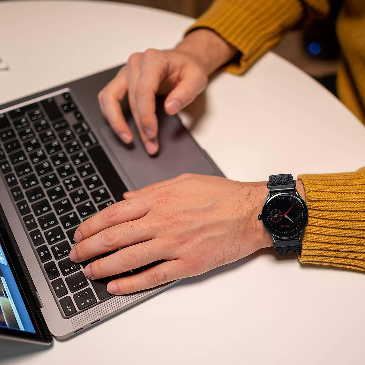 WOCCI 18mm Braided Nylon Watch Band for Men and Women, Quick Release, Black Stainless Steel Buckle (Black)