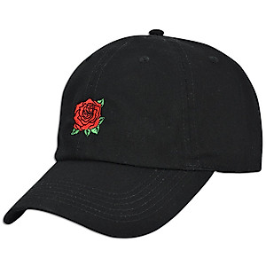 JLGUSA Red Rose Embroidered Dad Cap Hat Adjustable Polo Style Unconstructed (Black)