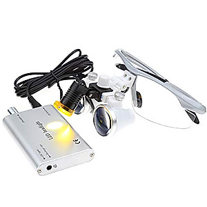 2.5X Binocular Loupes 420mm Optical Glasses +3W LED Headlight Lamp with Filter + Aluminum Box Silver