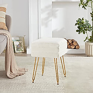 Soohow Faux Fur Vanity Chair - Storage Ottoman with Metal Legs, Perfect for Makeup Room, Living Room, Bedroom