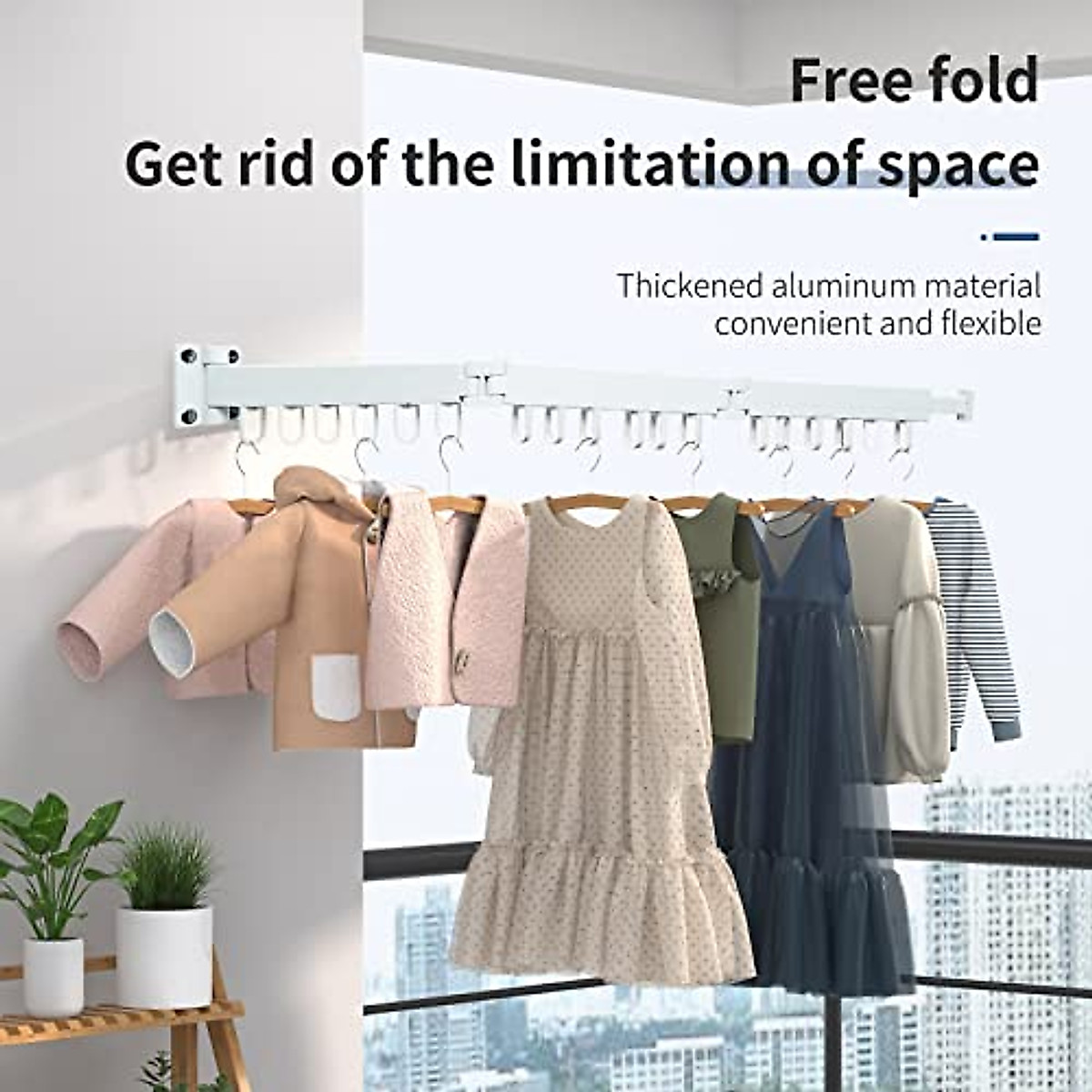 HotMax Clothes Drying Rack Wall Mounted, Retractable Collapsible Drying Racks for Laundry, Space Saving Dryer Rack, Balcony, Apartment Space Saver Organization(Tri-fold, White)