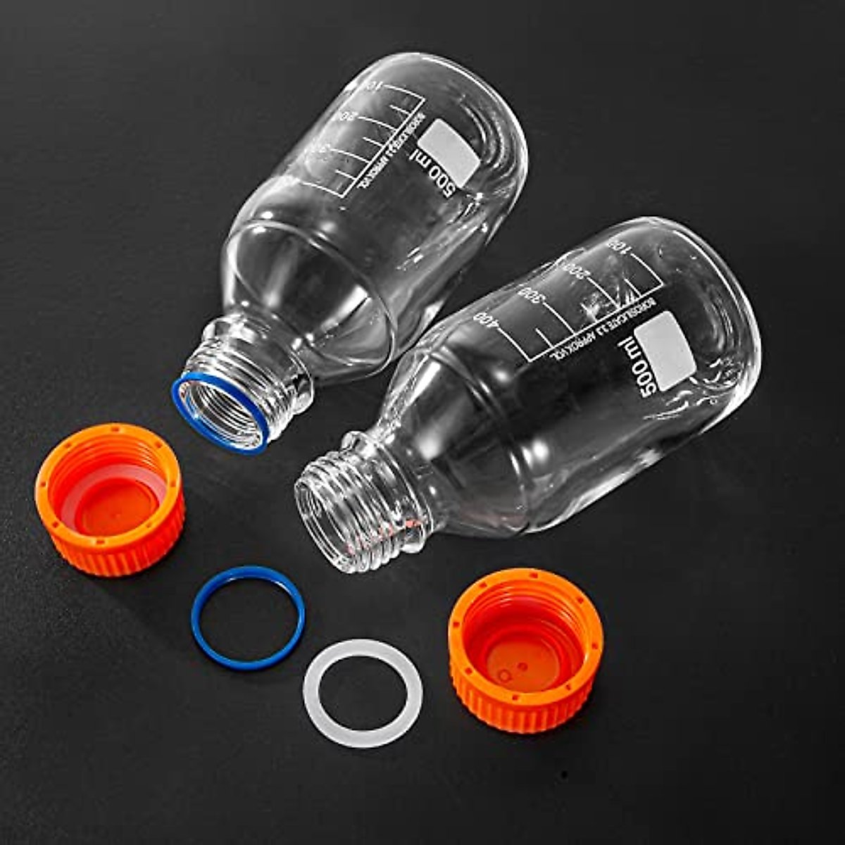 BKMAMLAB 500ml Round Media Storage Bottles with GL45 Screw Cap Borosilicate Glass Maximum temperature 249.8°F Pack of 3