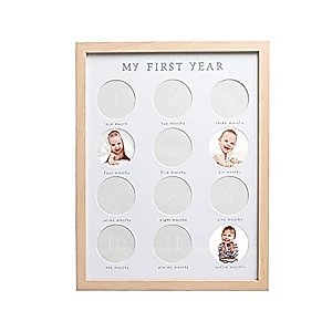 Pearhead Baby's First Year Photo Frame, Monthly Growth Baby Picture Frame, Gender-Neutral Baby Frame, Wooden