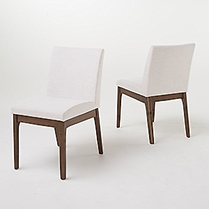 Christopher Knight Home Kwame Fabric / Walnut Finish Dining Chairs, 2-Pcs Set, Light Beige