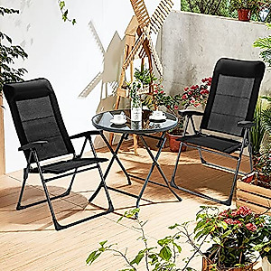 Giantex Set of 2 Patio Dining Chairs, Folding Patio Chairs, Outdoor Lawn Chairs with Adjustable Backrest and Headrest, Sling Camping Chairs, Portable Armchair for Porch Poolside Garden Backyard