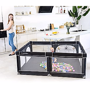 ANGELBLISS Baby Playpen, Extra Large Playard, Indoor & Outdoor Kids Activity Center with Anti-Slip Base, Sturdy Safety Play Yard with Breathable Mesh, Kid's Fence for Toddlers(Dark Grey,71”x59”)