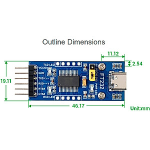 waveshare FT232 USB-C to UART (TTL) Communication Module USB-Type C Connector, Compatible with 3.3V/5V Logic Level, Support Linux Android Wince Windows 7/8/8.1/10/11, etc.