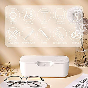 Ultrasonic Jewelry Cleaner, Glasses Ultrasonic Cleaner 550ml with SUS 304 Tank, 48KHz, 25W, Portable Jewelry Ultrasonic Cleaner for Rings Eyeglasses Watches Denture Makeup Brush Razors