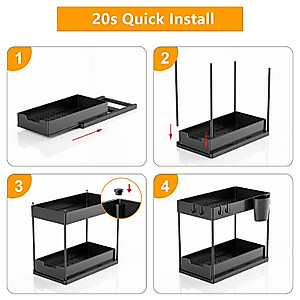 GORLDE Under Sink Organizers and Storage,2 Tier undersink organizers with Pull Out Sliding Drawers,Multi-purpose Bathroom Kitchen Under Cabinet Organizer with Hooks Hanging Cup,Black