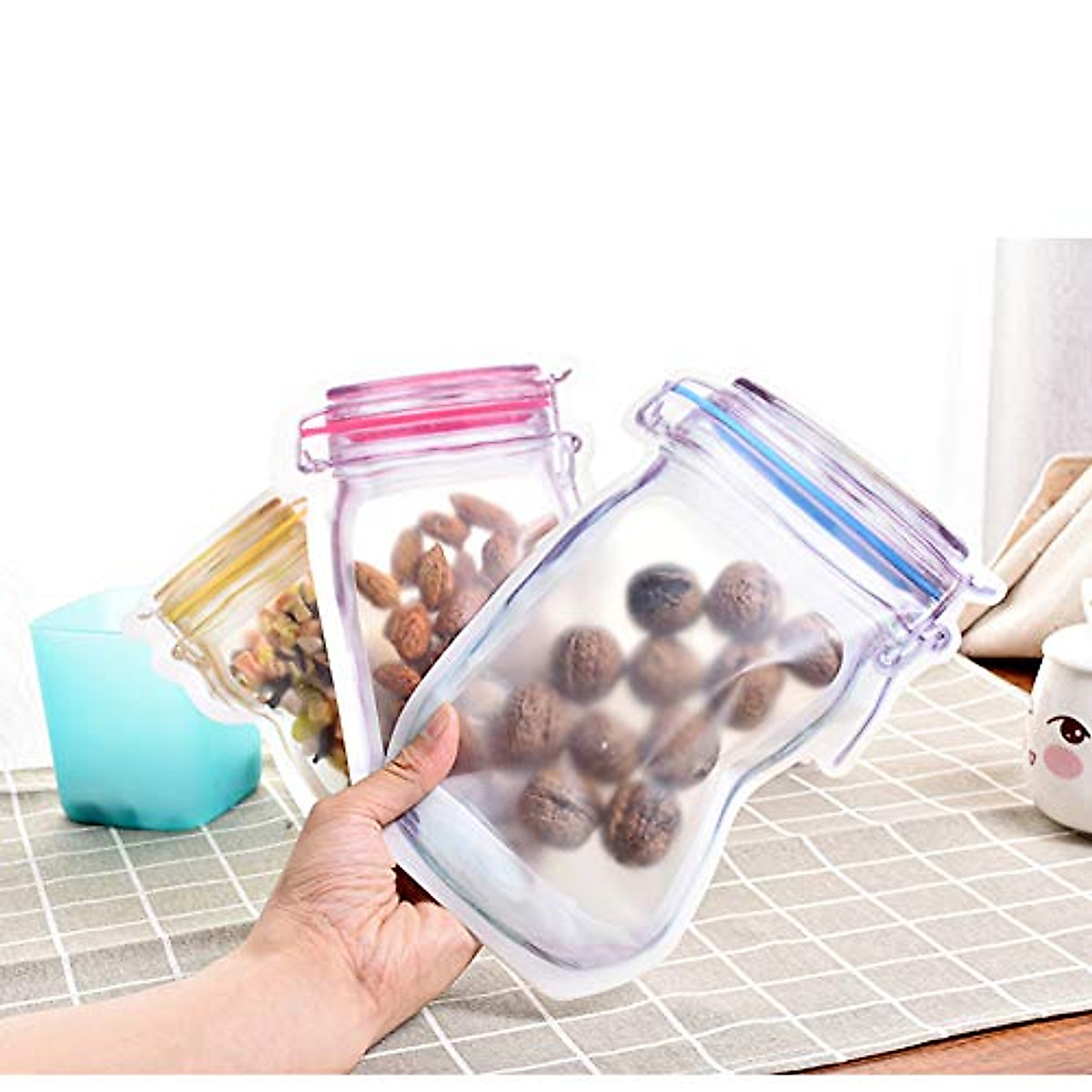 45 Pcs Reusable Mason Jar Ziplock Bags,Food Storage Bags Portable Food Saver Bags for Travel Camping Picnic Organizer(10Small,15Medium,15Large,5Tall)