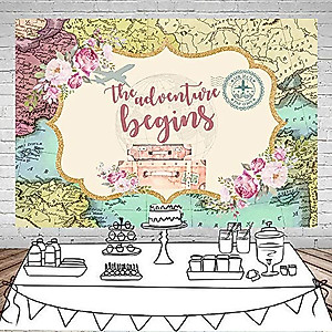 Mocsicka Adventure Awaits Backdrop Global Travel Adventure Begins Travel Baby Shower Party Decorations Vinyl Dessert Table Background Photobooth Prop (7x5ft)