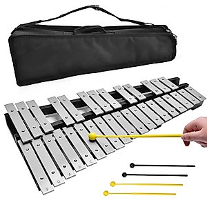 Sierjian 32 Keys Glockenspiel,Foldable Aluminum Xylophone for Adults, Percussion Instruments Kit for Children,Professional Educational Percussion Musical Instrument with 4 Mallets and Carrying Bag