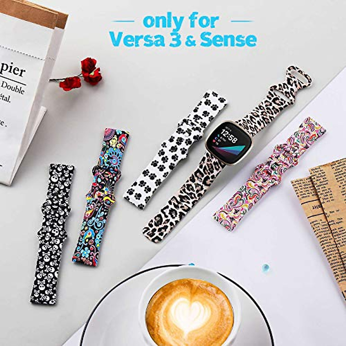 Maledan Compatible with Fitbit Sense & Fitbit Versa 3 Bands Women Girls, Stylish Flower Printed Strap Replacement for Fitbit Versa 3/Versa 4/Sense 2/Sense Smart Watch Accessories, Small Leopard